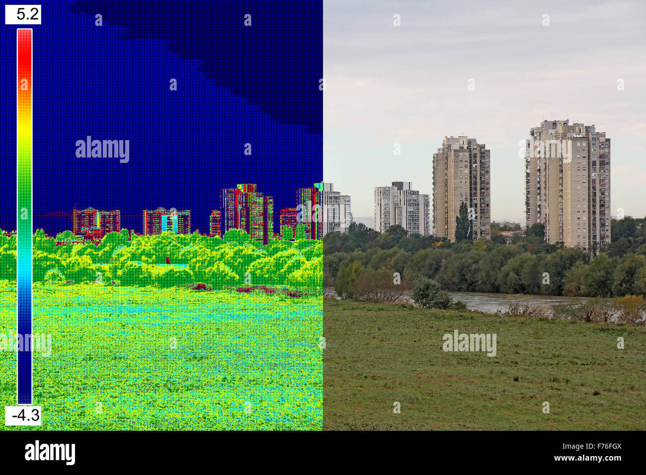 Infrared and real image showing lack of thermal insulation on ...
