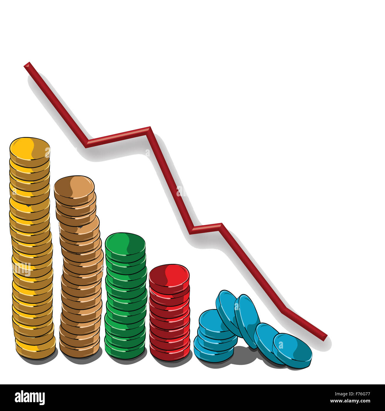 graphline and bar graph of coins Stock Photo - Alamy