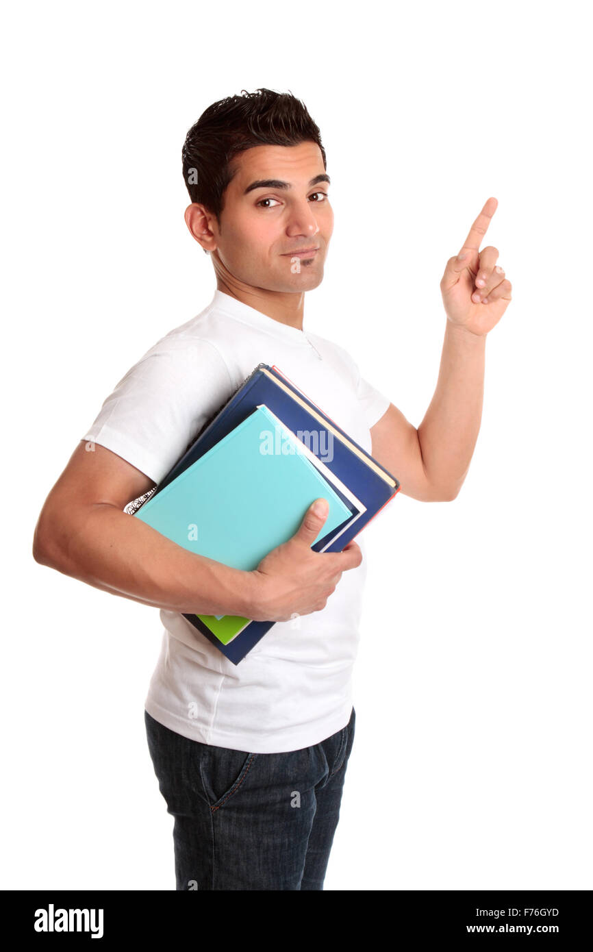 University Student Pointing his finger Stock Photo - Alamy