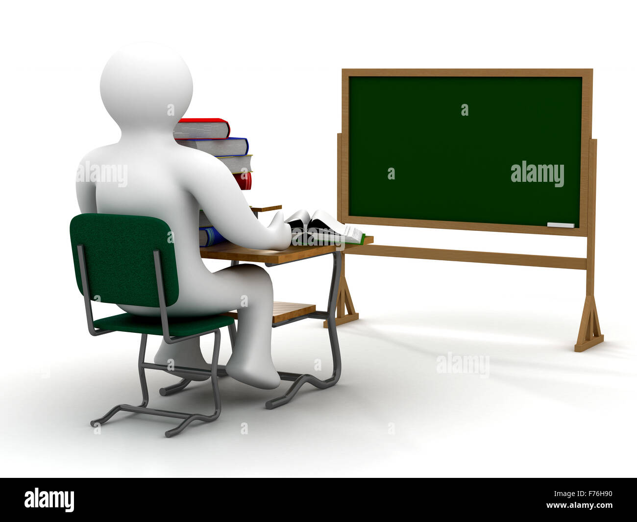 student behind a school desk. Isolated 3D image Stock Photo - Alamy
