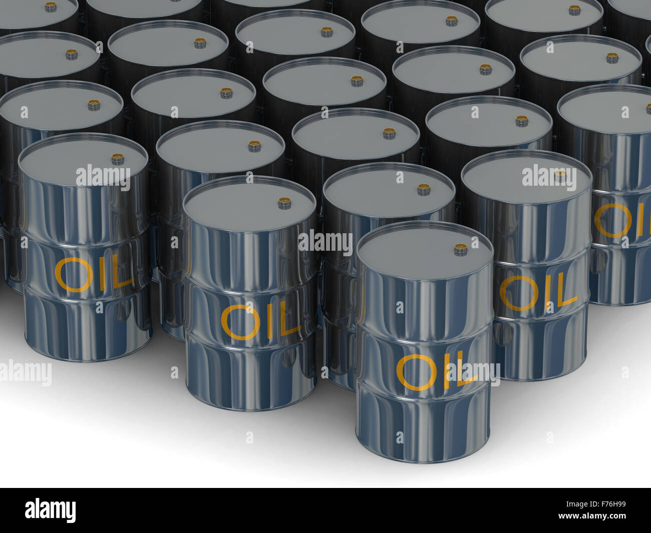 Warehouse of kegs with oil. 3D image Stock Photo - Alamy