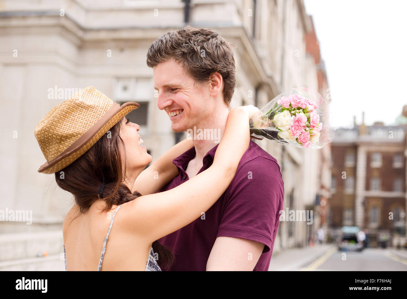 romantic happy couple in the street Stock Photo - Alamy