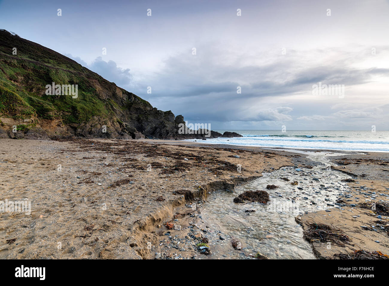 A stormy day at Hemmick Beach on the south coast of Cornwall Stock ...