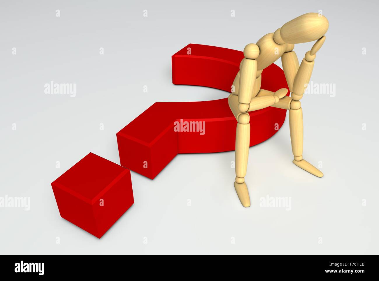 Doll Sitting On Red Question Mark Stock Photo - Alamy