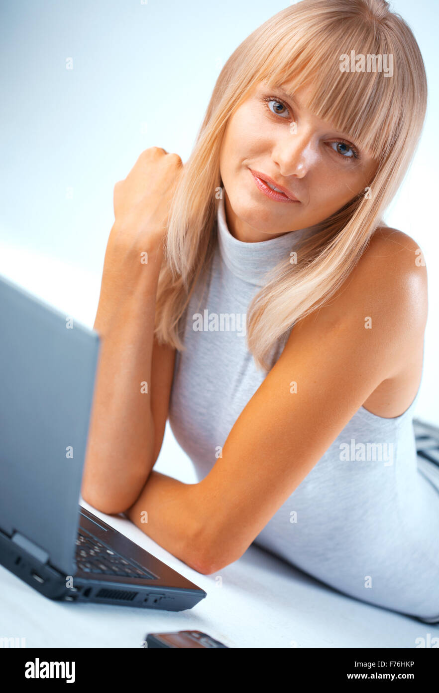 Woman with notebook Stock Photo - Alamy
