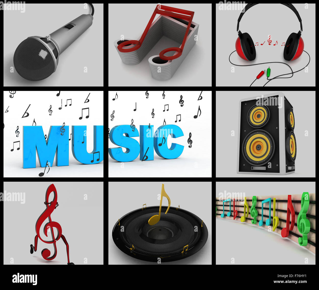 collage of musical notes and musical equipments Stock Photo - Alamy