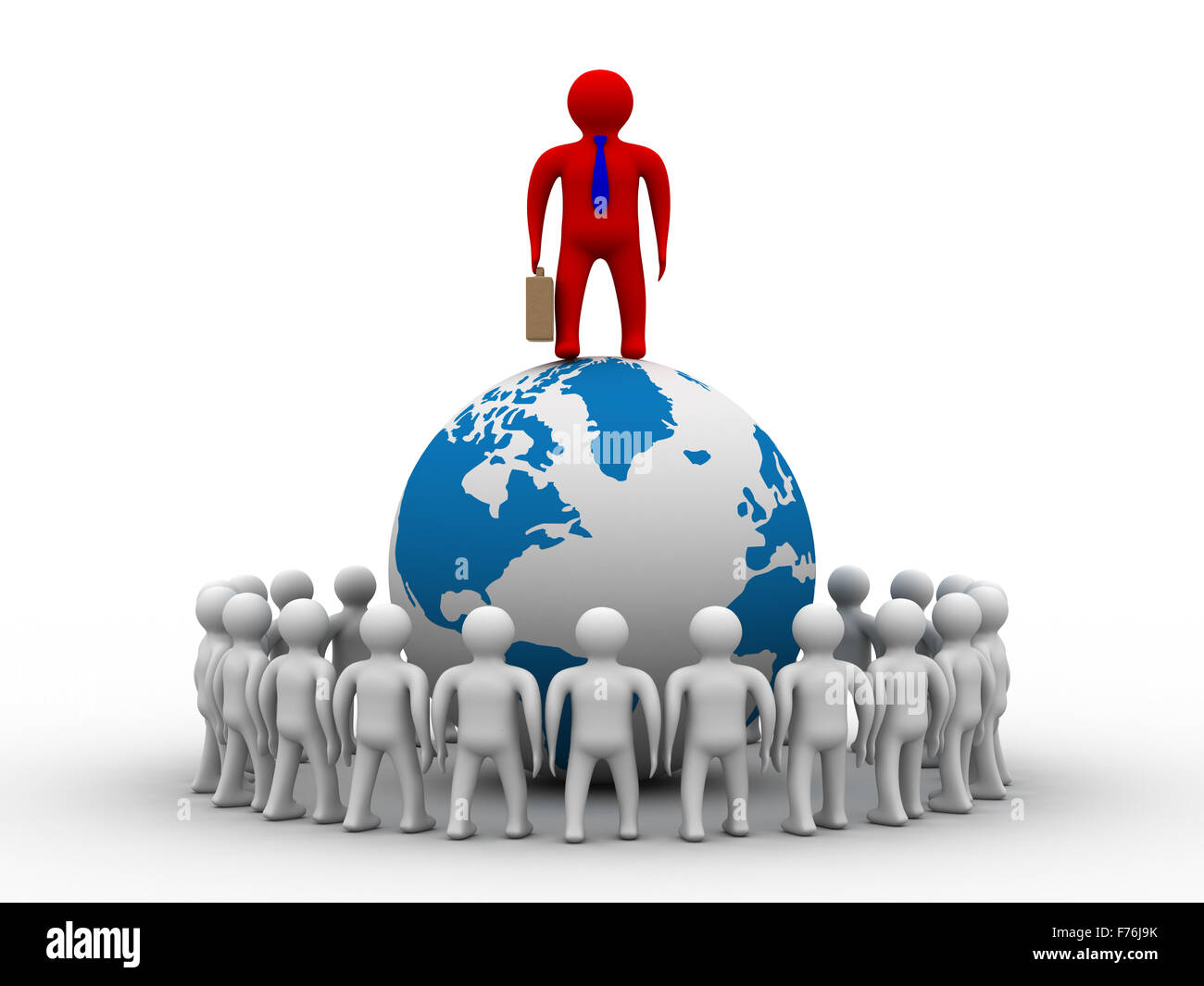 Group of people standing round globe. 3D image Stock Photo - Alamy
