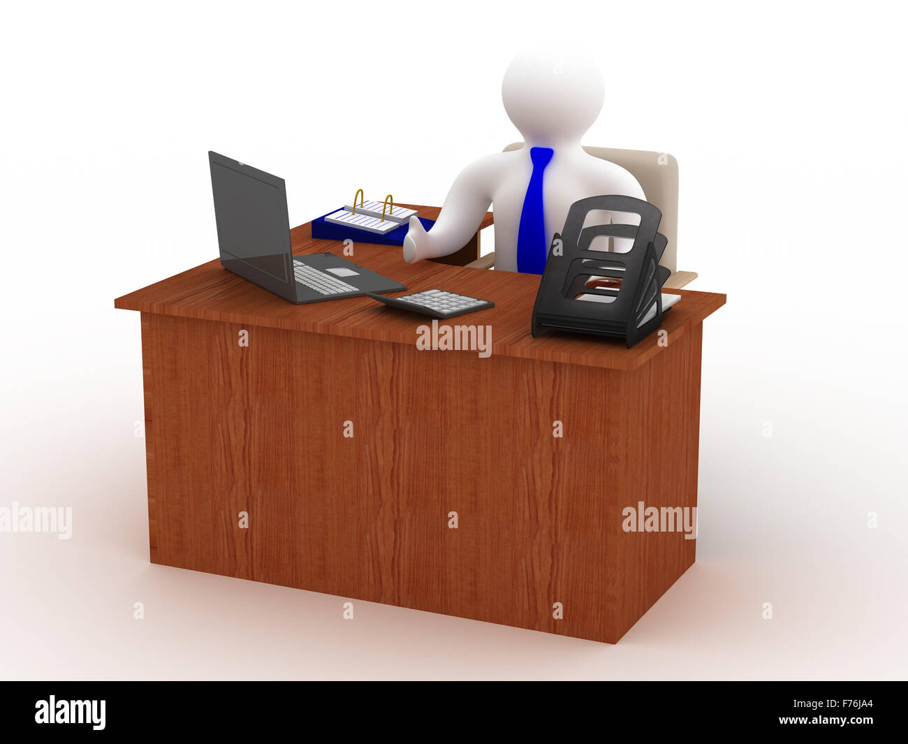 businessman behind a desktop. Isolated 3D image Stock Photo - Alamy