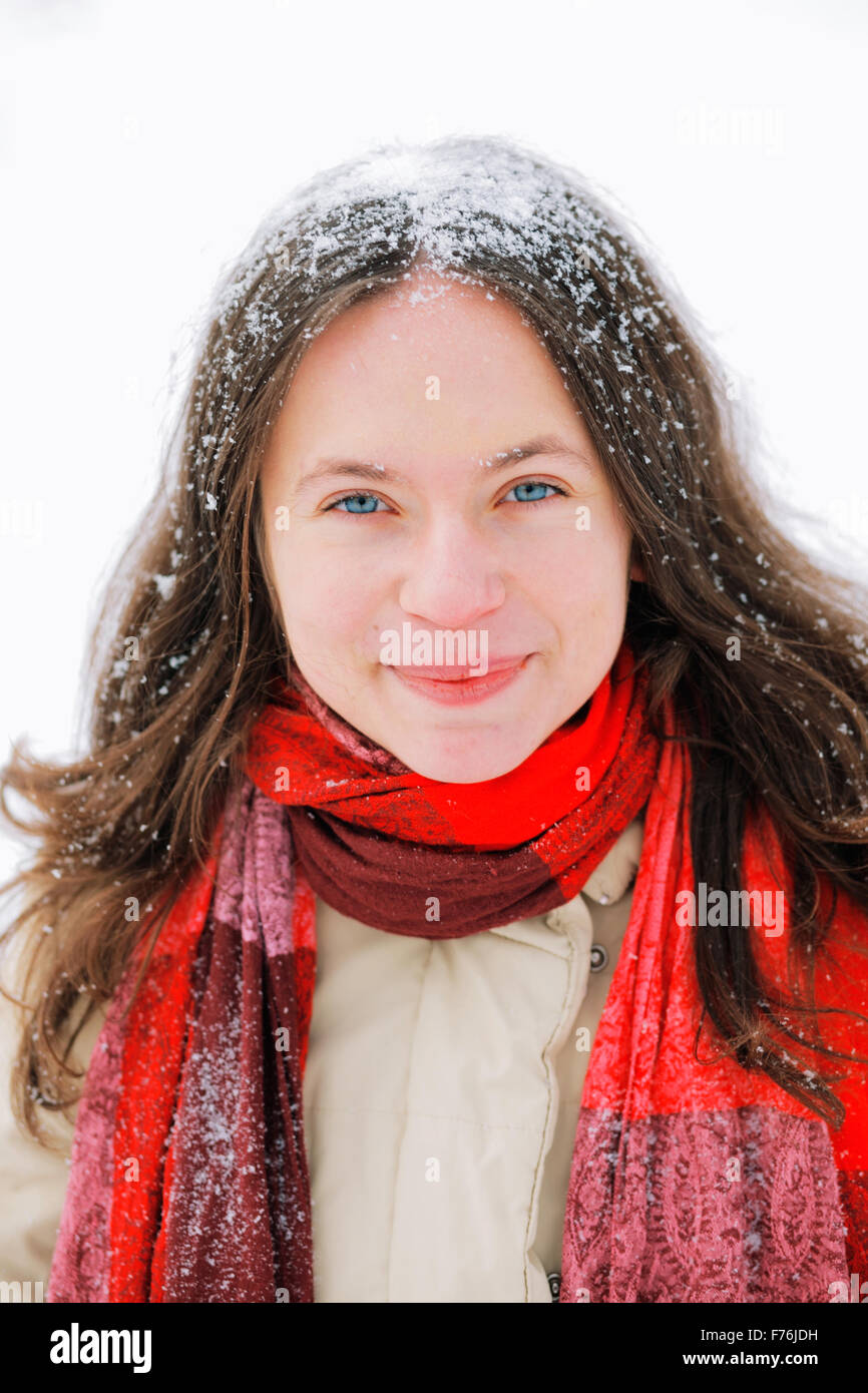 Beautiful woman in Snow Stock Photo - Alamy