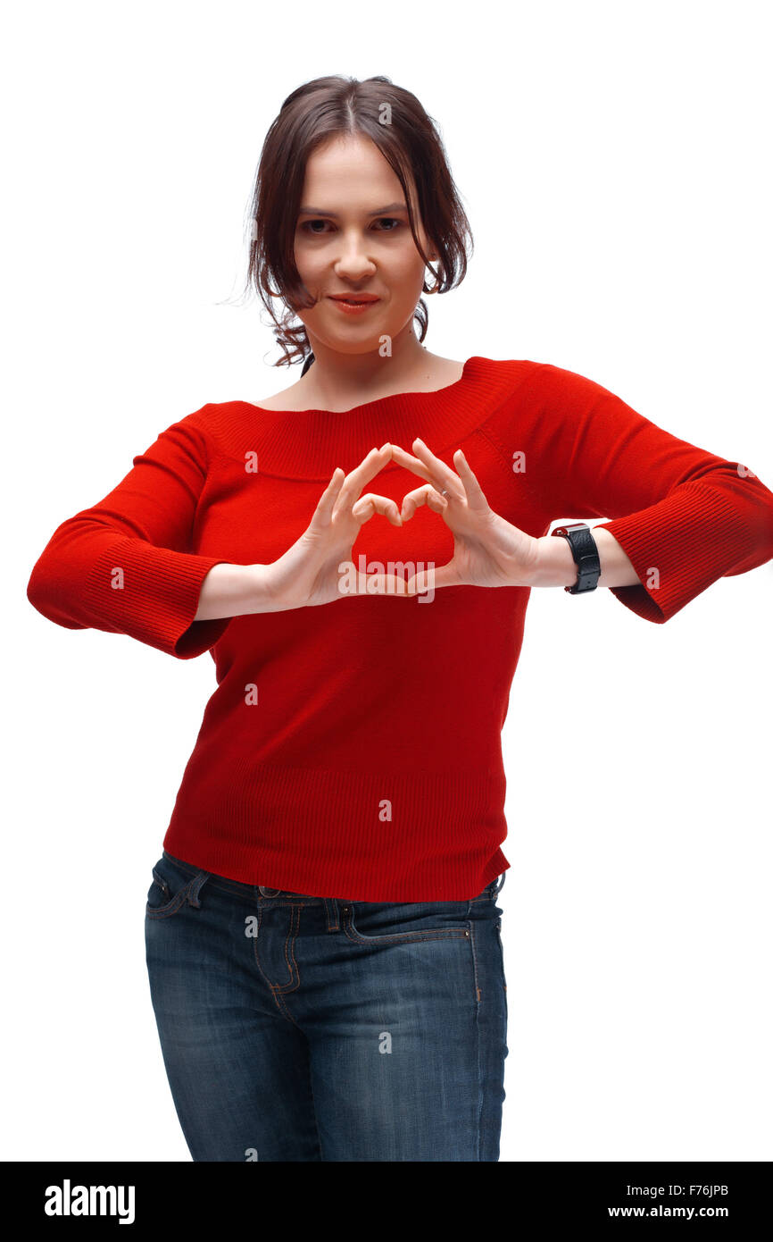 A Girl Shoving Heart Symbol Stock Photo - Alamy