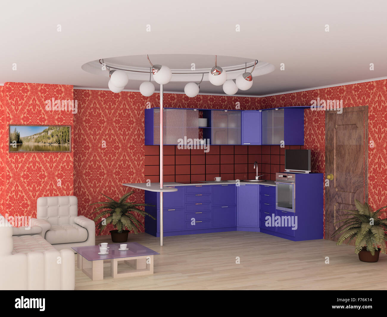 Interior of modern kitchen. 3D image Stock Photo - Alamy