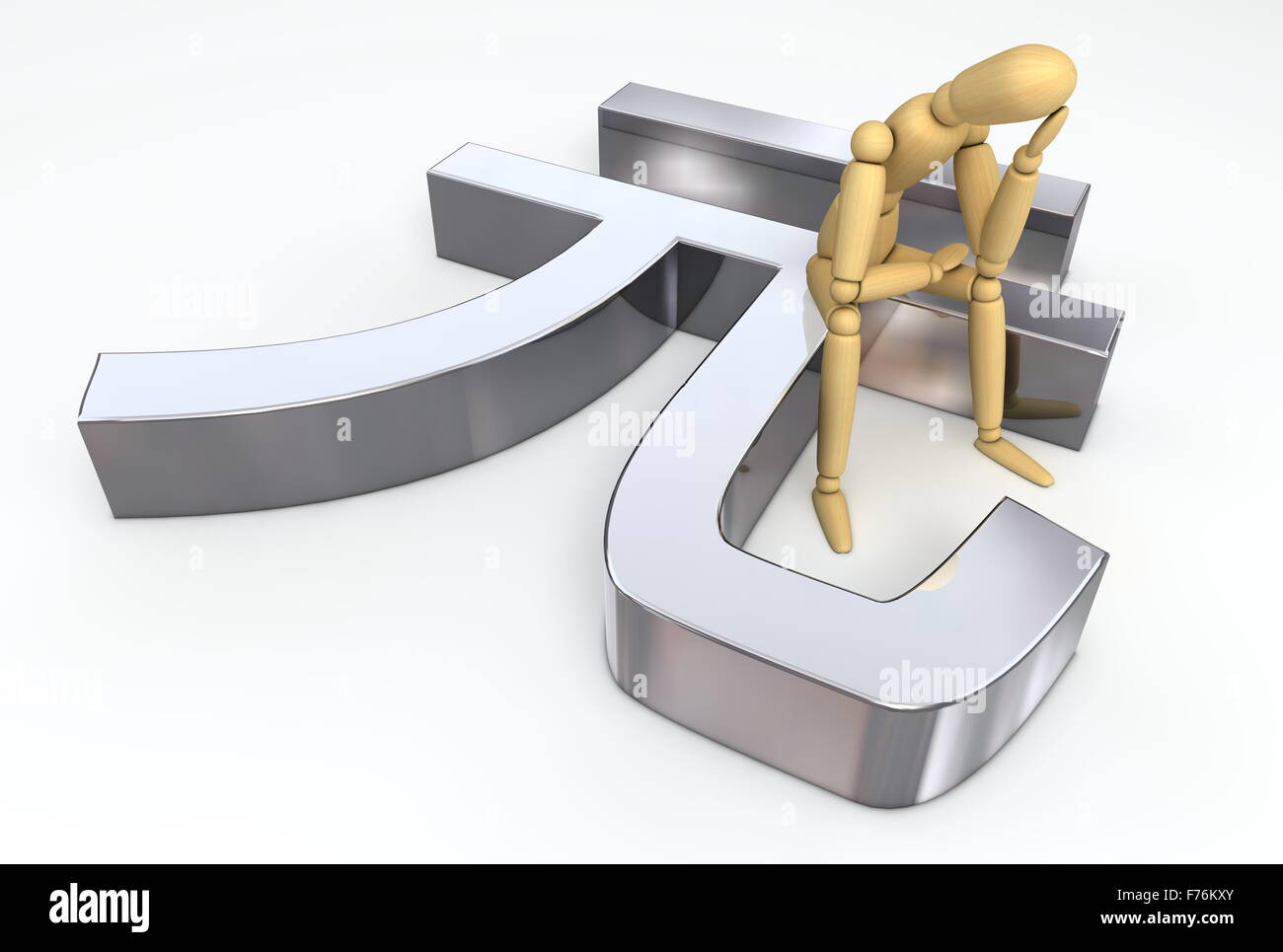 Lay Figure Sitting on Ren Min Bi Symbol Stock Photo - Alamy