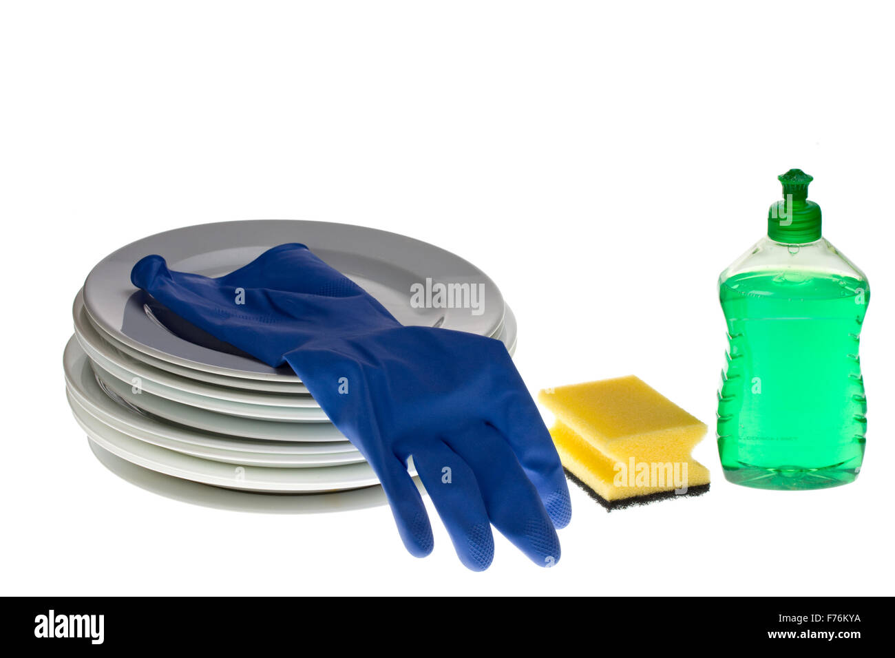 dinnerware and cleaning utensils isolated on white background Stock ...