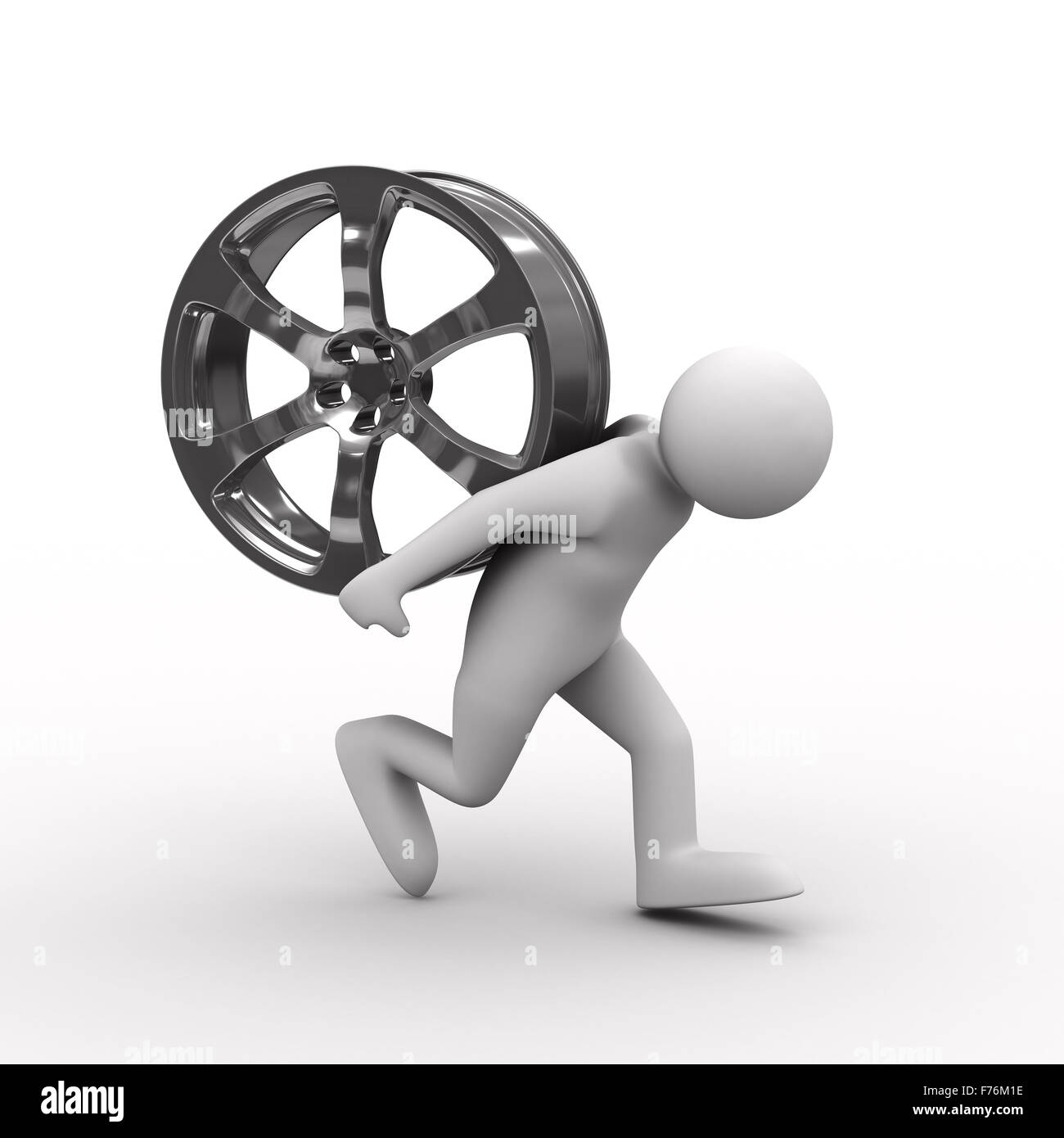 men carry wheel disk on back. Isolated 3D image Stock Photo - Alamy