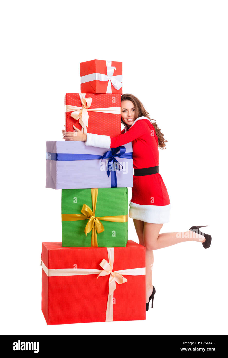 Woman hugging red box hi-res stock photography and images - Alamy