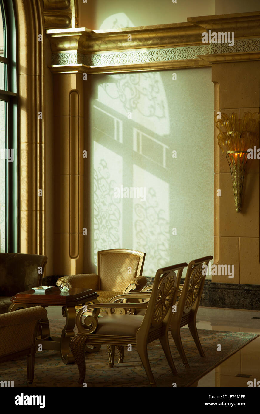 Ornate chairs and table near window Stock Photo - Alamy