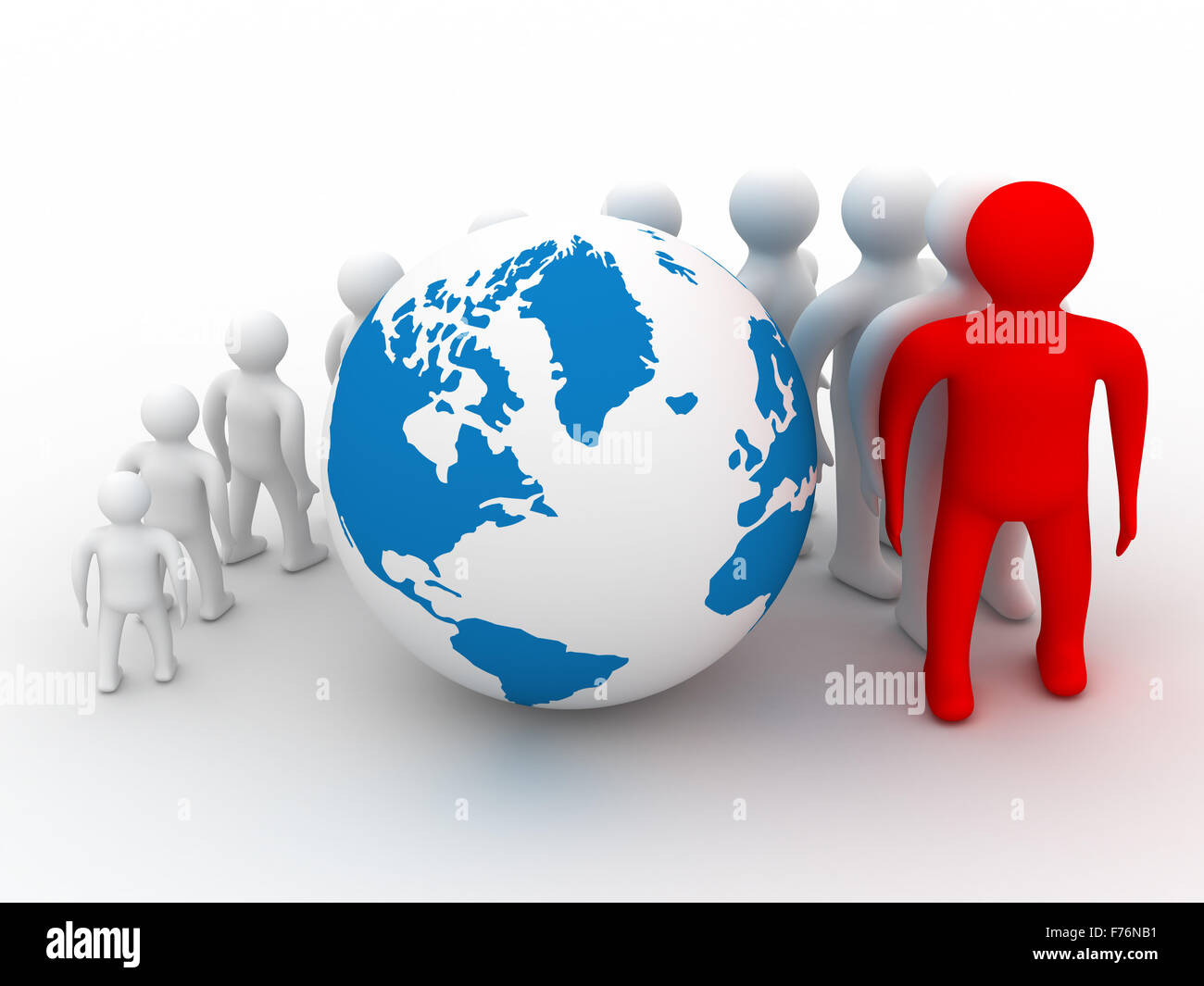 Group of people standing round globe. 3D image Stock Photo - Alamy