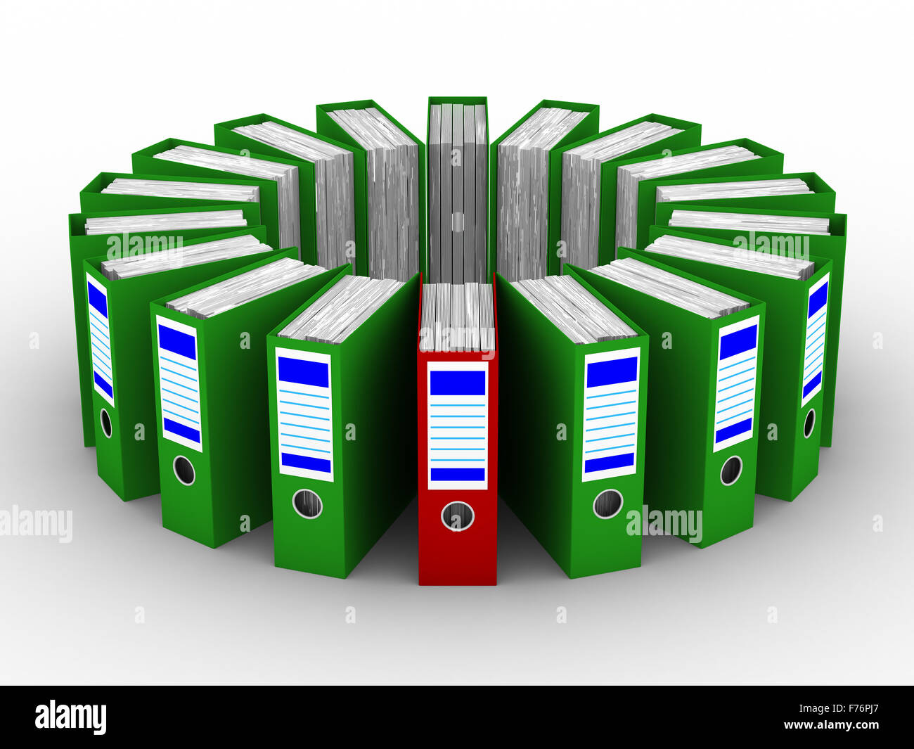 Accounting folders standing around. 3D image on white background Stock ...