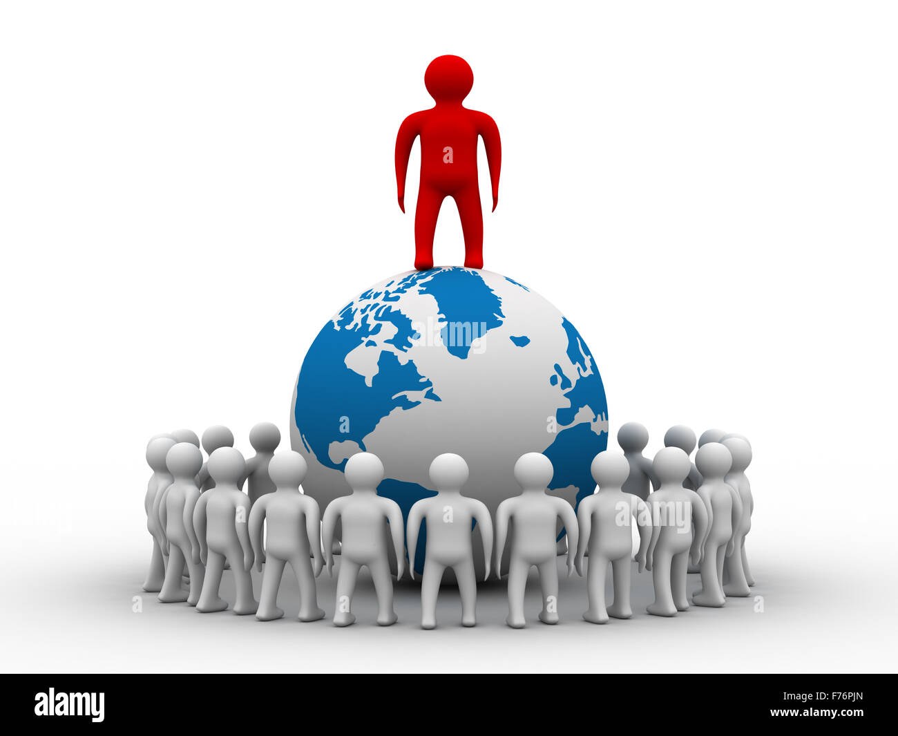 Group of people standing round globe. 3D image Stock Photo - Alamy
