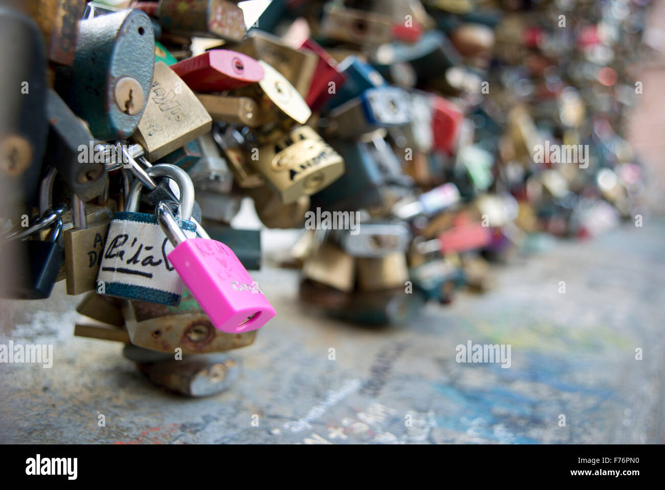PRAGUE, CZECH REPUBLIC - july 22, 2015: Love locks in Prague. The locks ...