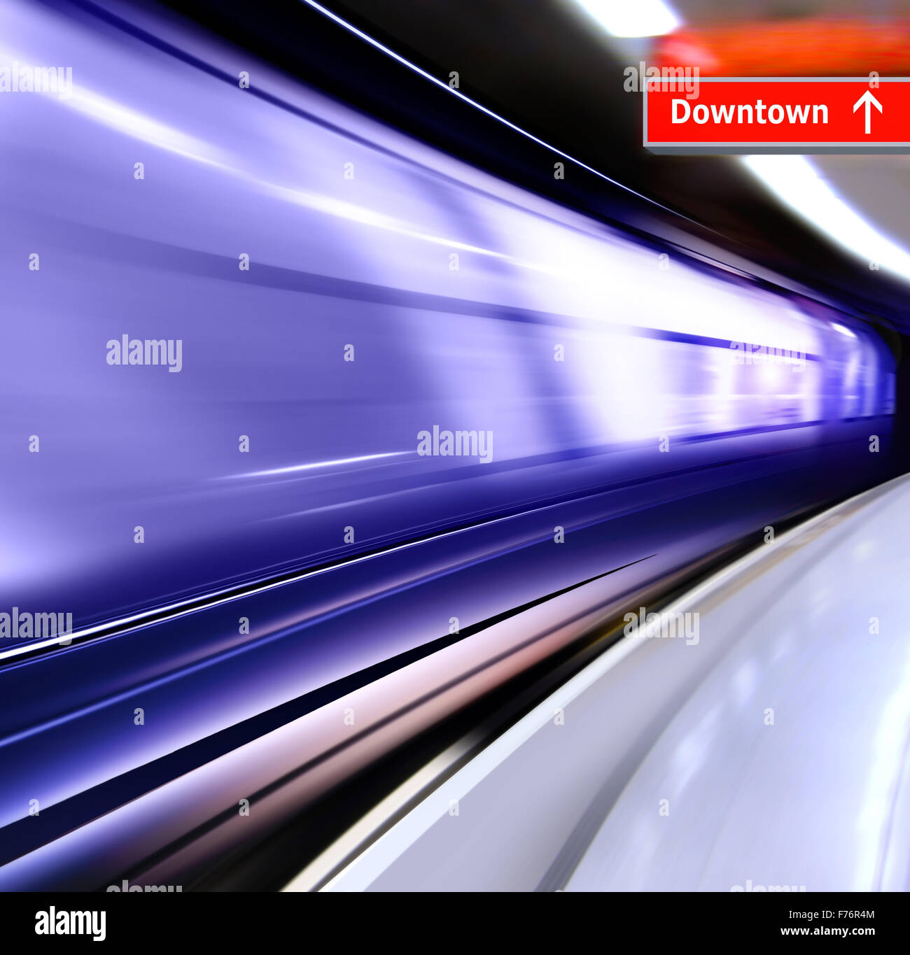super streamlined train with motion blur moves in subway Stock Photo ...