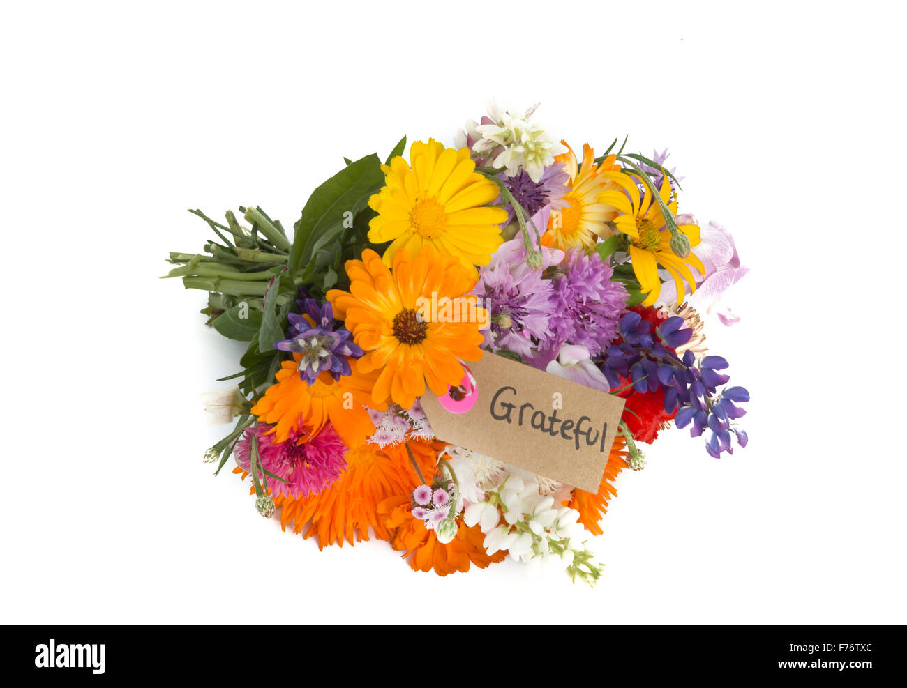 summer flower bouquet with tag islolated on white background Stock ...