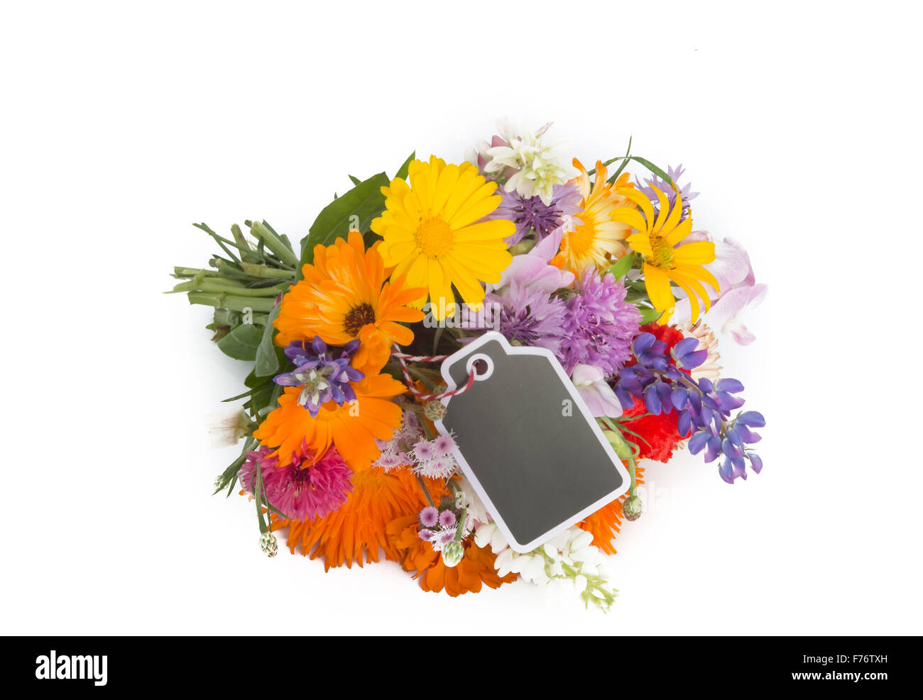 summer flower bouquet with tag islolated on white background Stock ...
