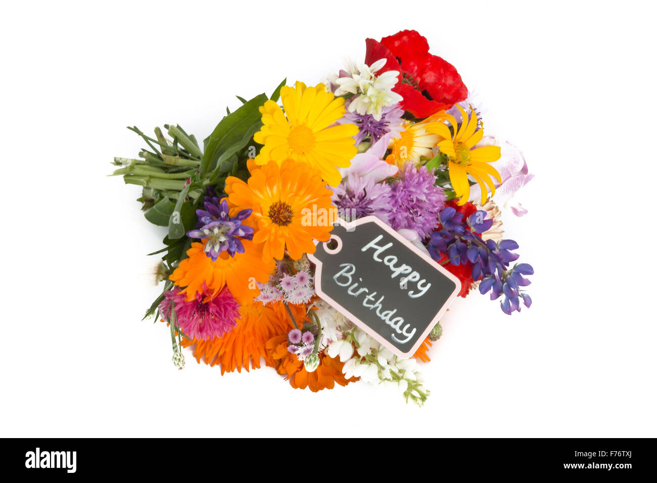 summer flower bouquet with tag islolated on white background Stock ...