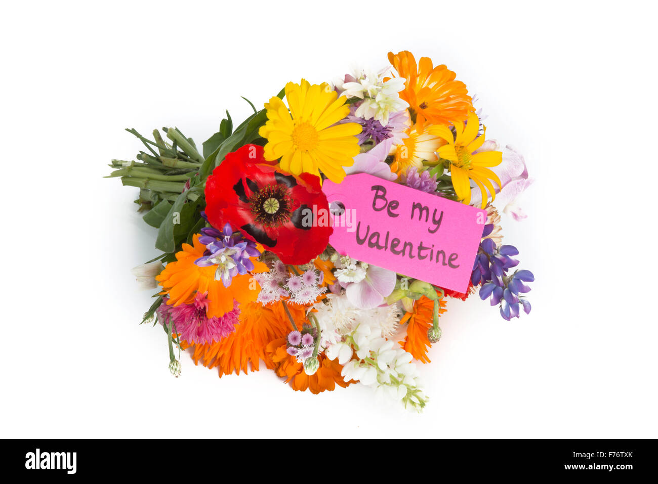 summer flower bouquet with tag islolated on white background Stock ...