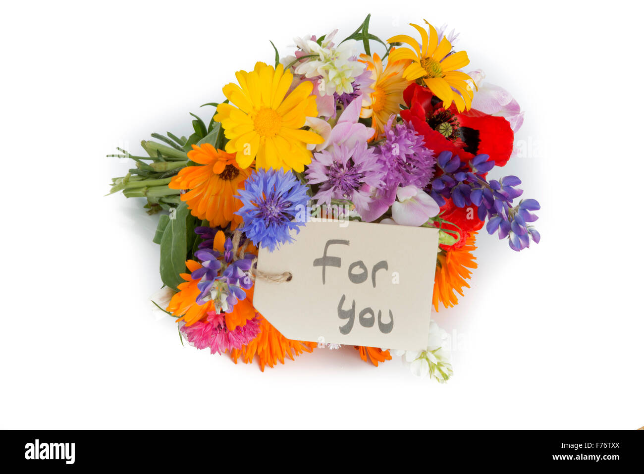 summer flower bouquet with tag islolated on white background Stock ...
