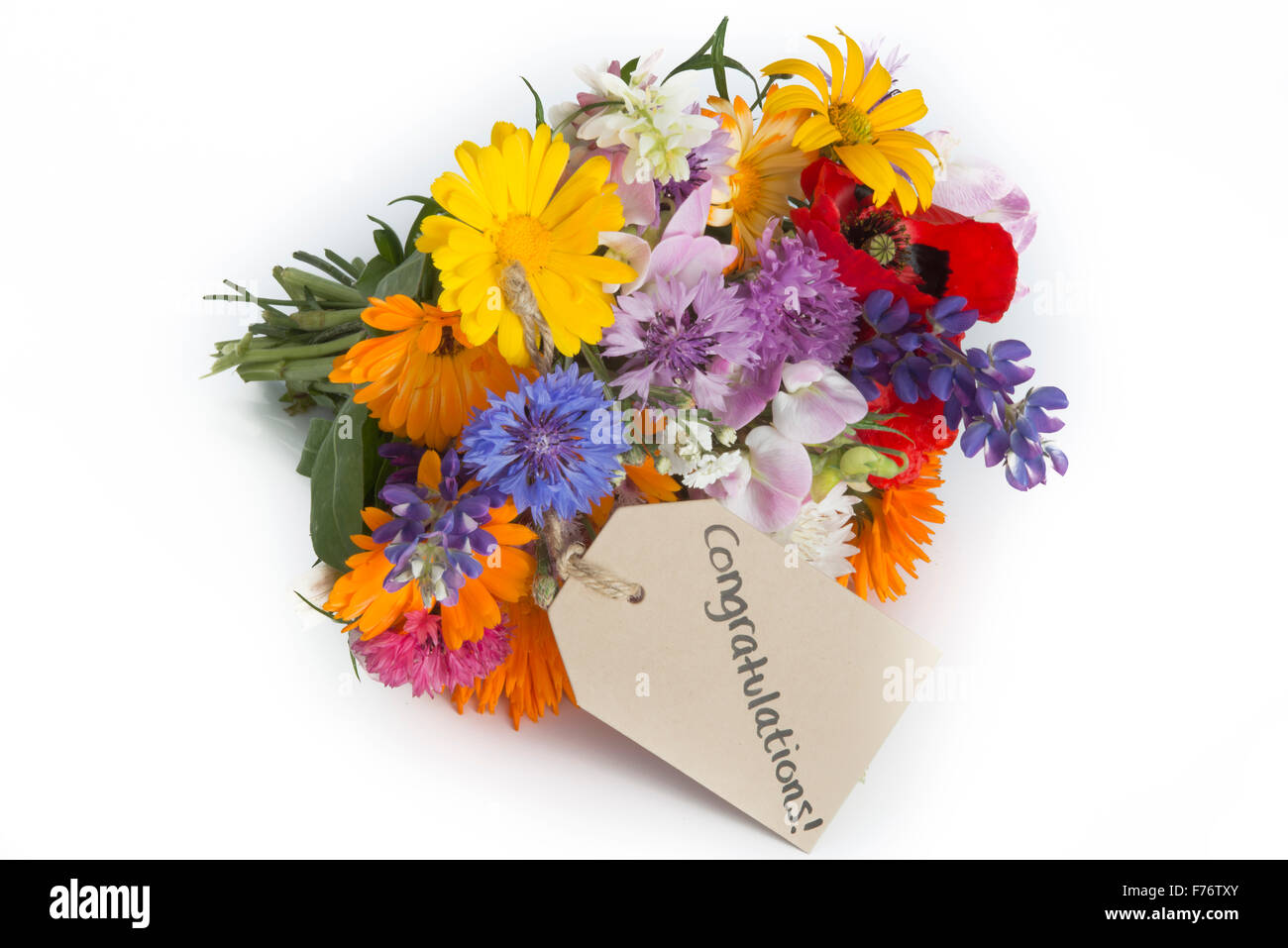 summer flower bouquet with tag islolated on white background Stock ...