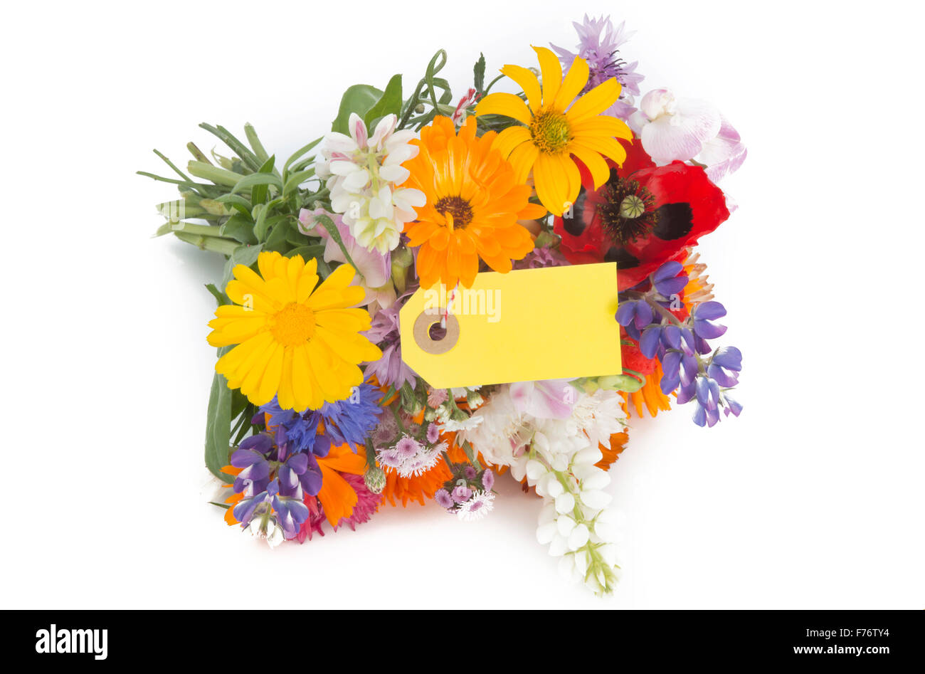 summer flower bouquet with tag islolated on white background Stock ...