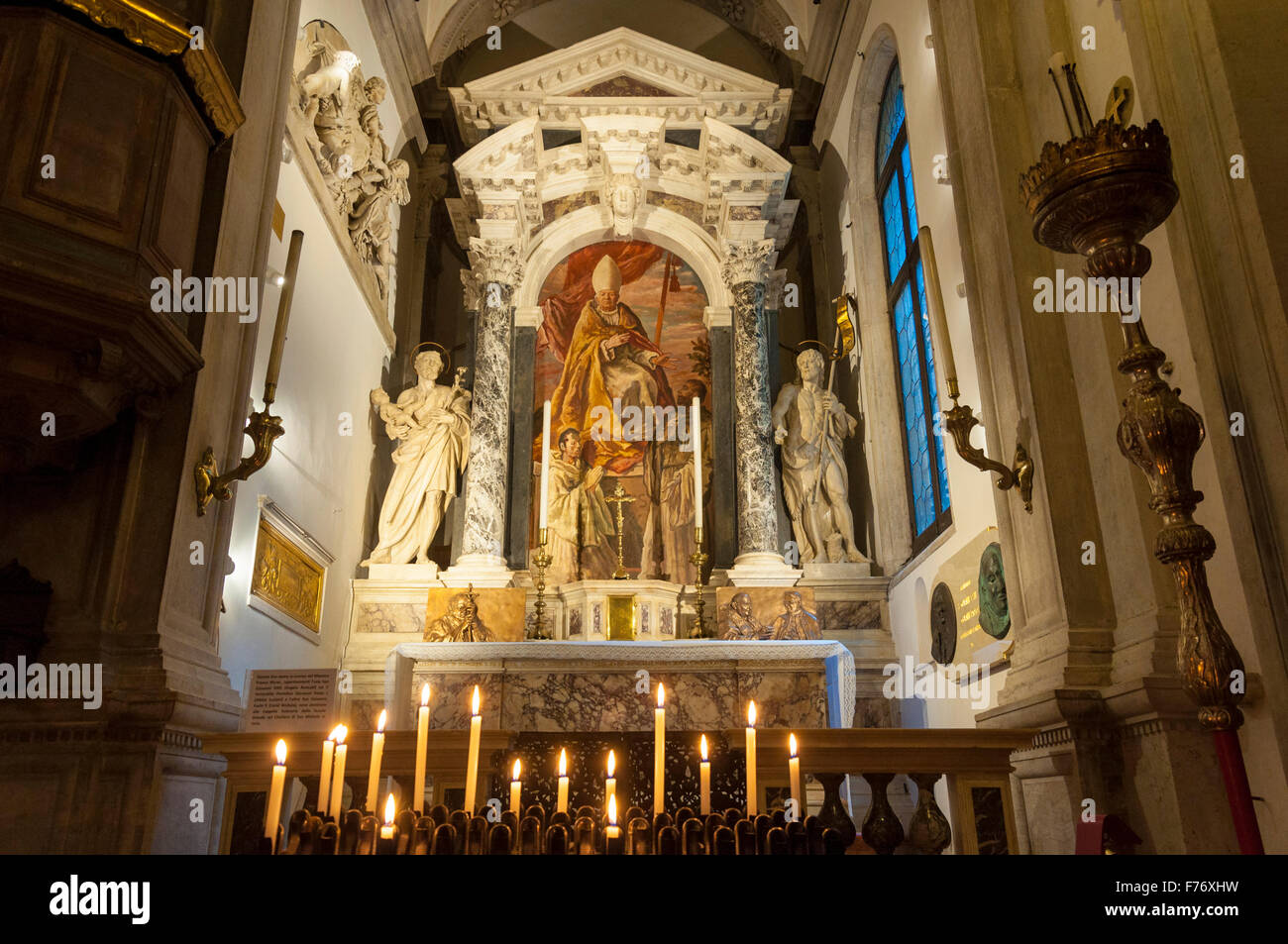 Chiesa di San Rocco church in Venice, Italy. Papal image interior altar ...