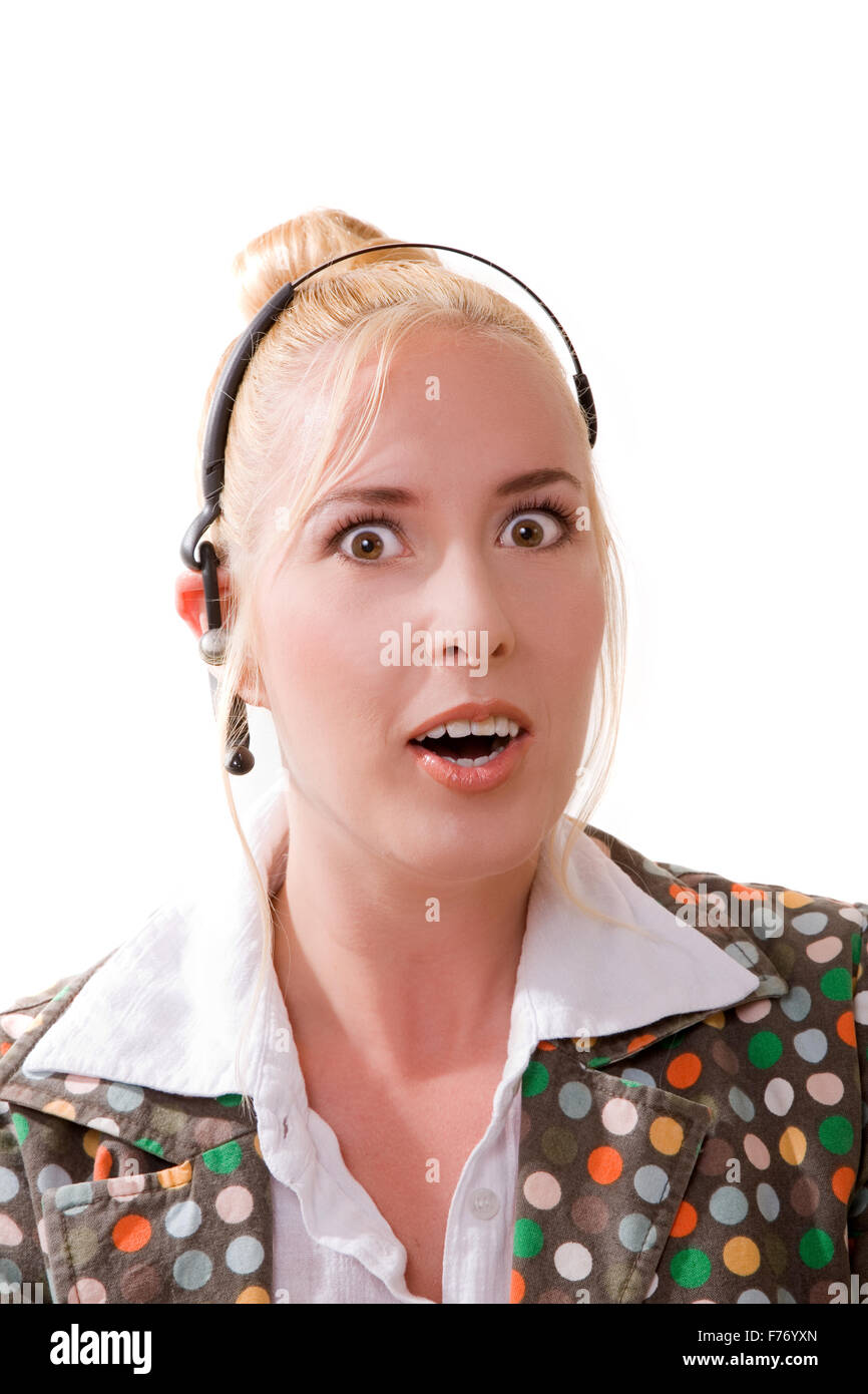 Pretty blond woman in shock Stock Photo - Alamy