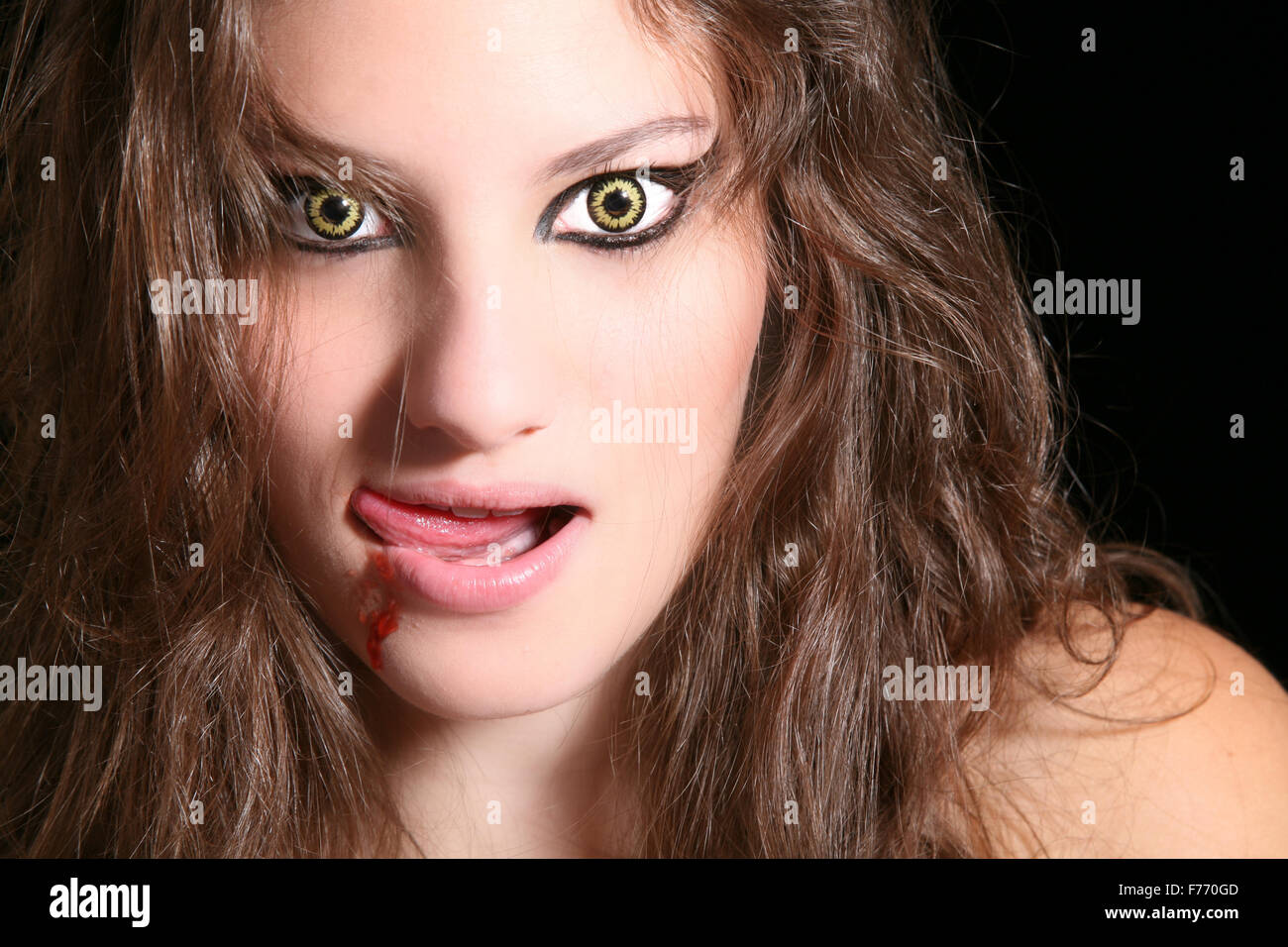 Scary woman black eyes hi-res stock photography and images - Alamy