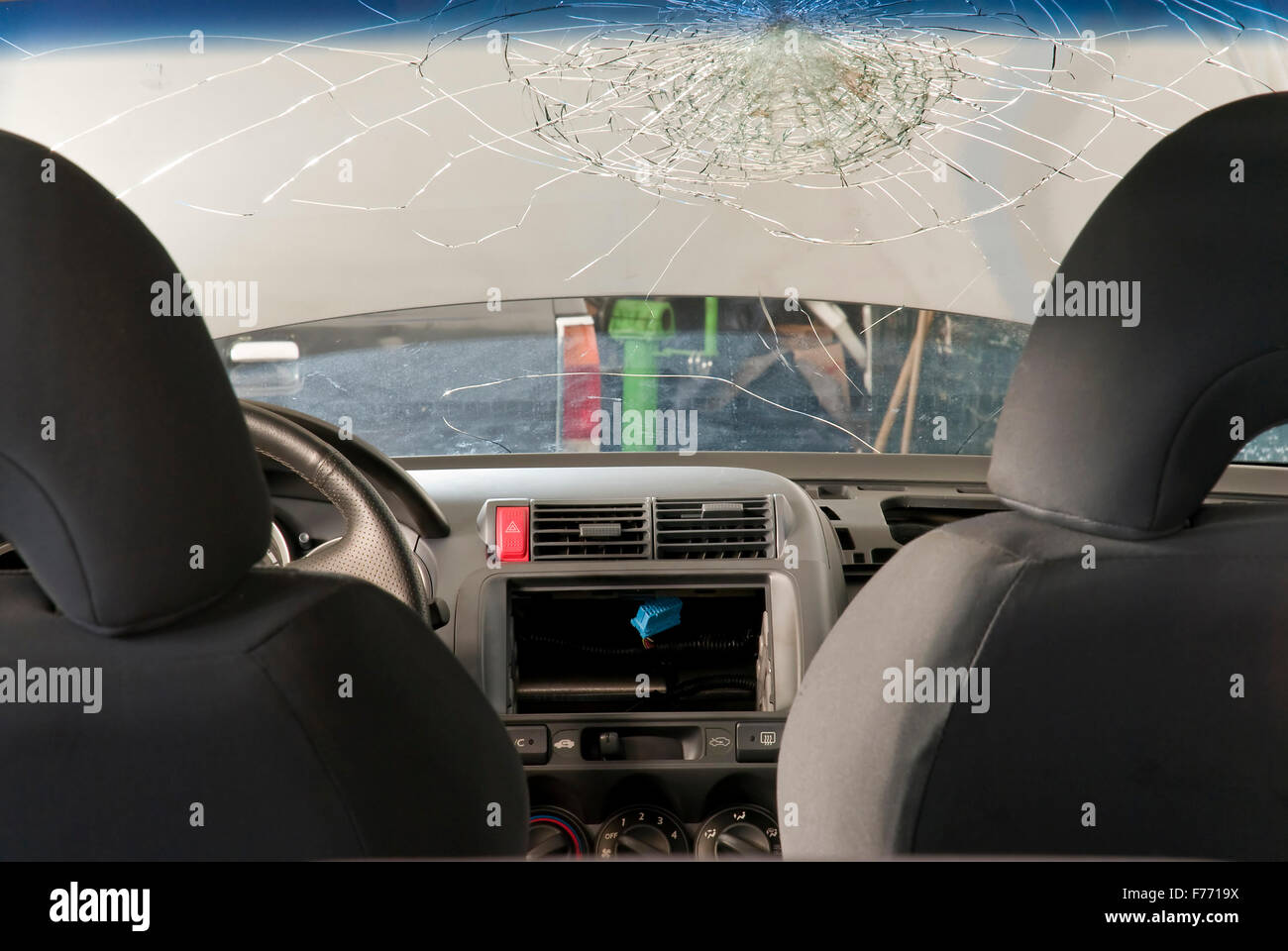 Shattered Windshield from inside the car Stock Photo - Alamy