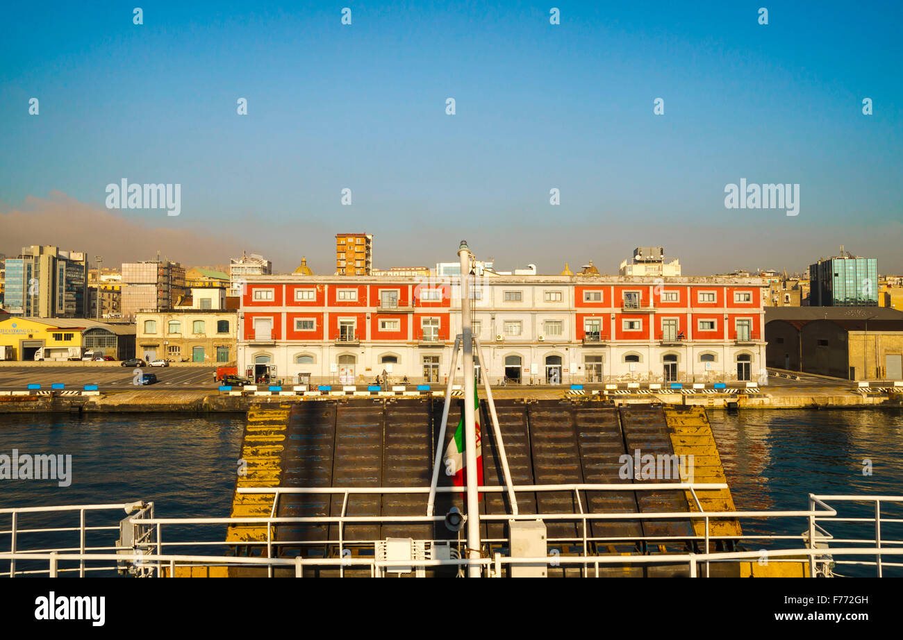 Morning view of harbor of Naples. Pollution and smog alert over the ...