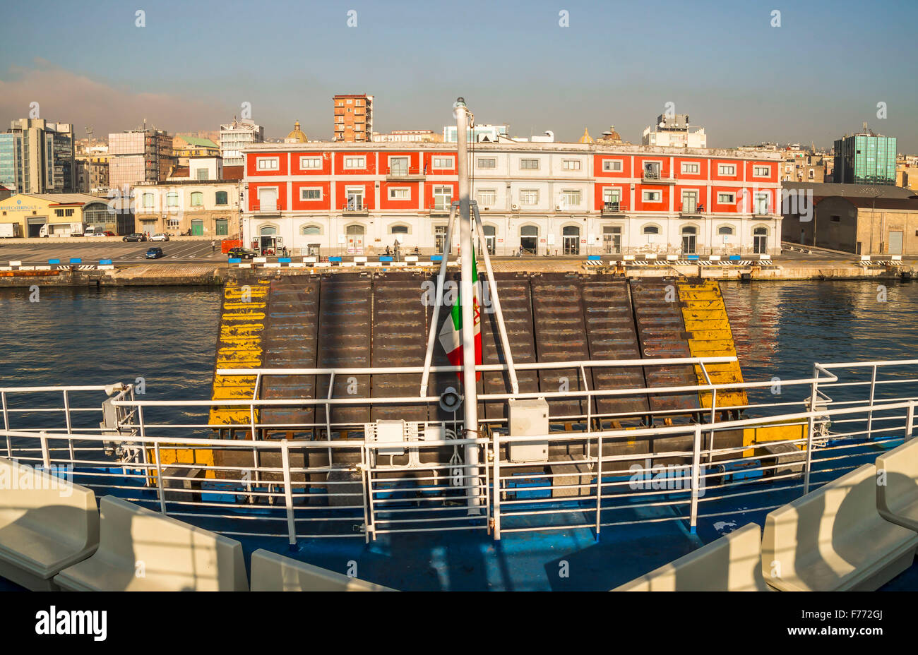 Morning view of harbor of Naples. Pollution and smog alert over the ...