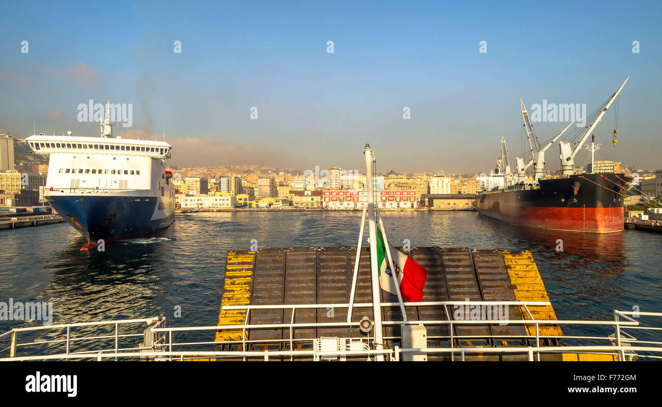 Morning view of harbor of Naples. Pollution and smog alert over the ...