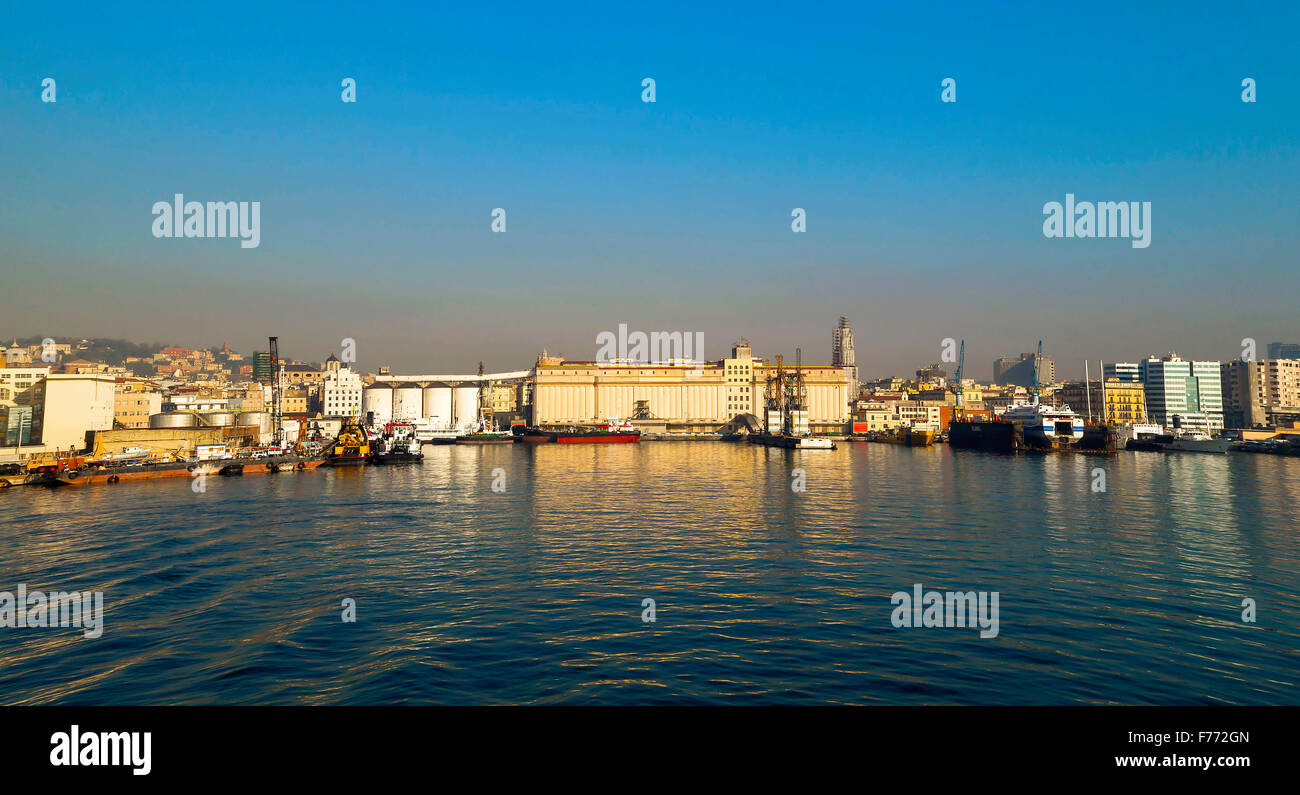 Morning view of harbor of Naples. Pollution and smog alert over the ...