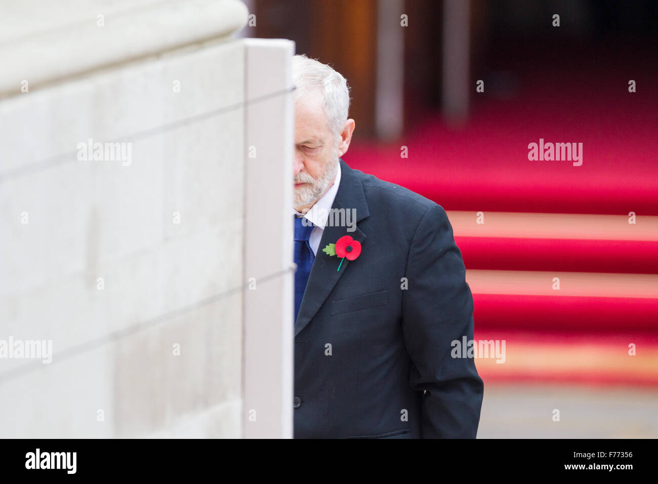 The leader of the opposition, Jeremy Corbyn, after laying his wreath at ...
