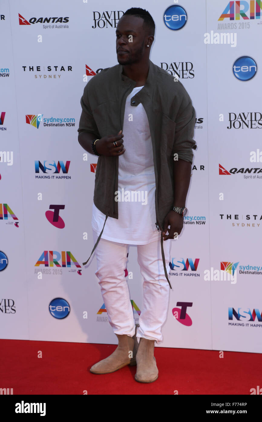 Sydney, Australia. 26 November 2015. Tim Omaji (Timomatic) arrives on the red carpet at The Star ...
