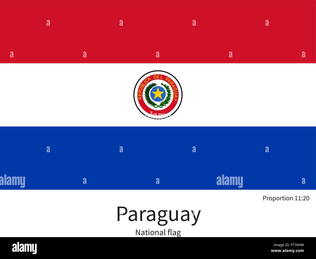 National flag of Paraguay with correct proportions, element, colors ...