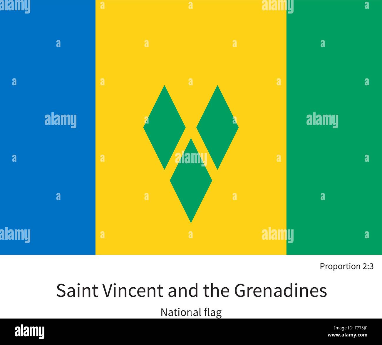 National flag of Saint Vincent and Grenadines with correct proportions ...