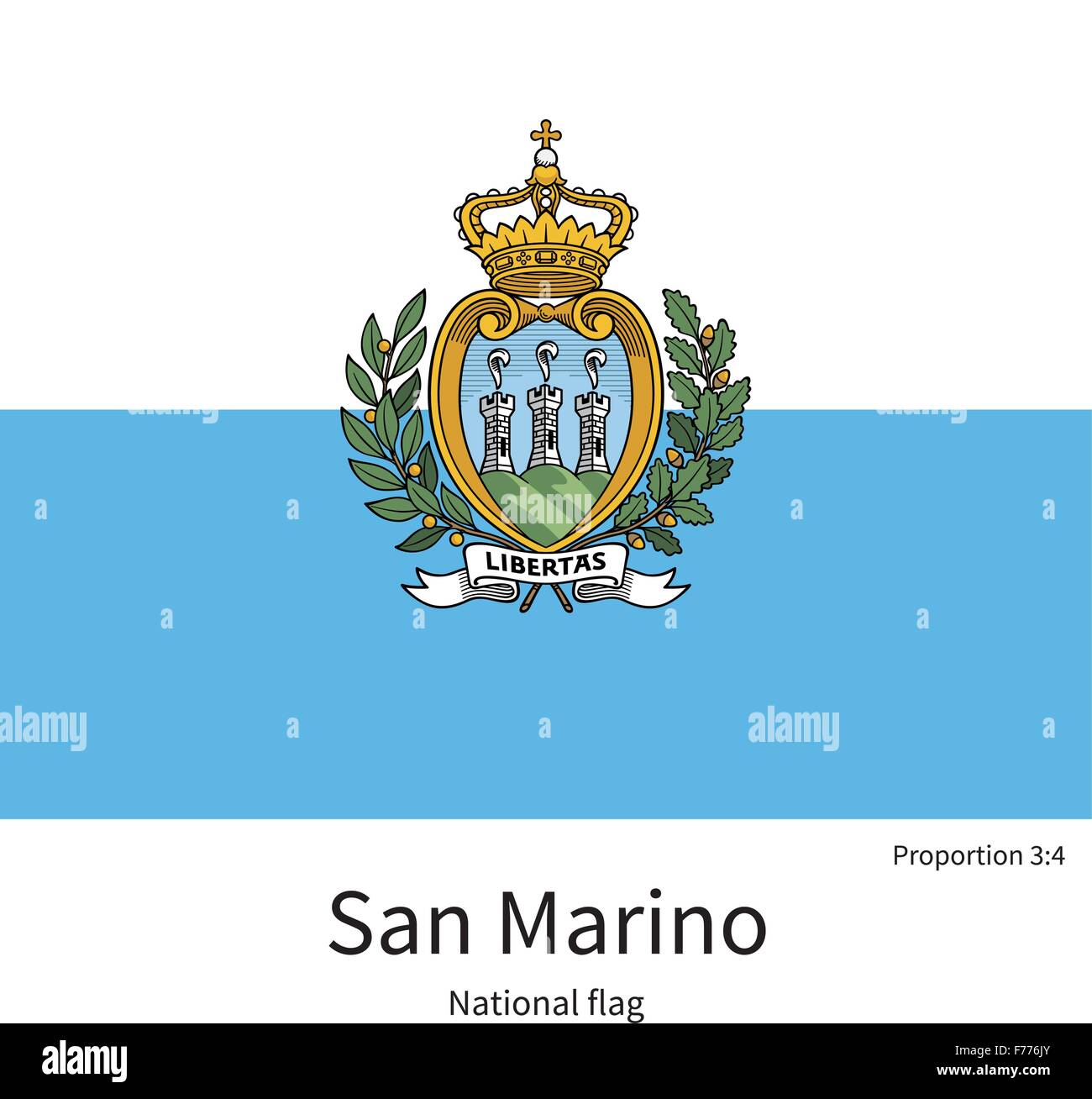 National flag of San Marino with correct proportions, element, colors ...