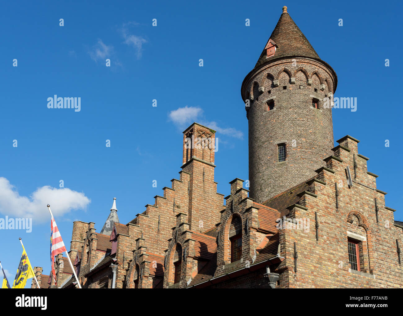 Medieval brickwork tower in Bruges West Flanders Belgium Stock Photo ...