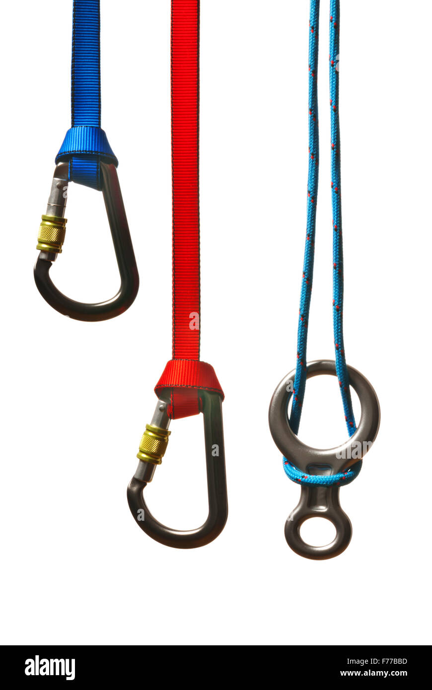 snap shackles with ropes on the white background Stock Photo - Alamy