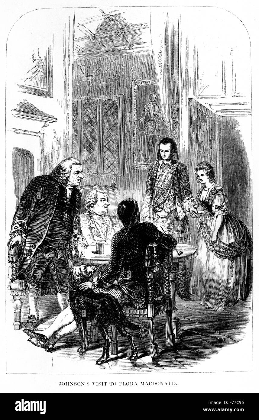 Engraving of Johnson's Visit to Flora Macdonald scanned at high res from a book printed in 1852 ...