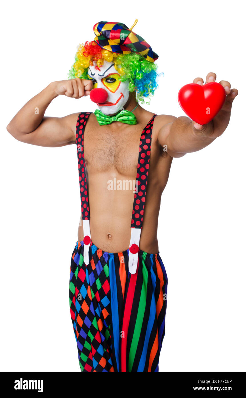Clown with heart isolated on white Stock Photo - Alamy
