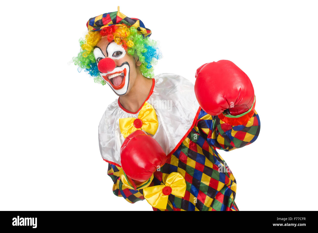 Clown with boxing gloves isolated on white Stock Photo - Alamy